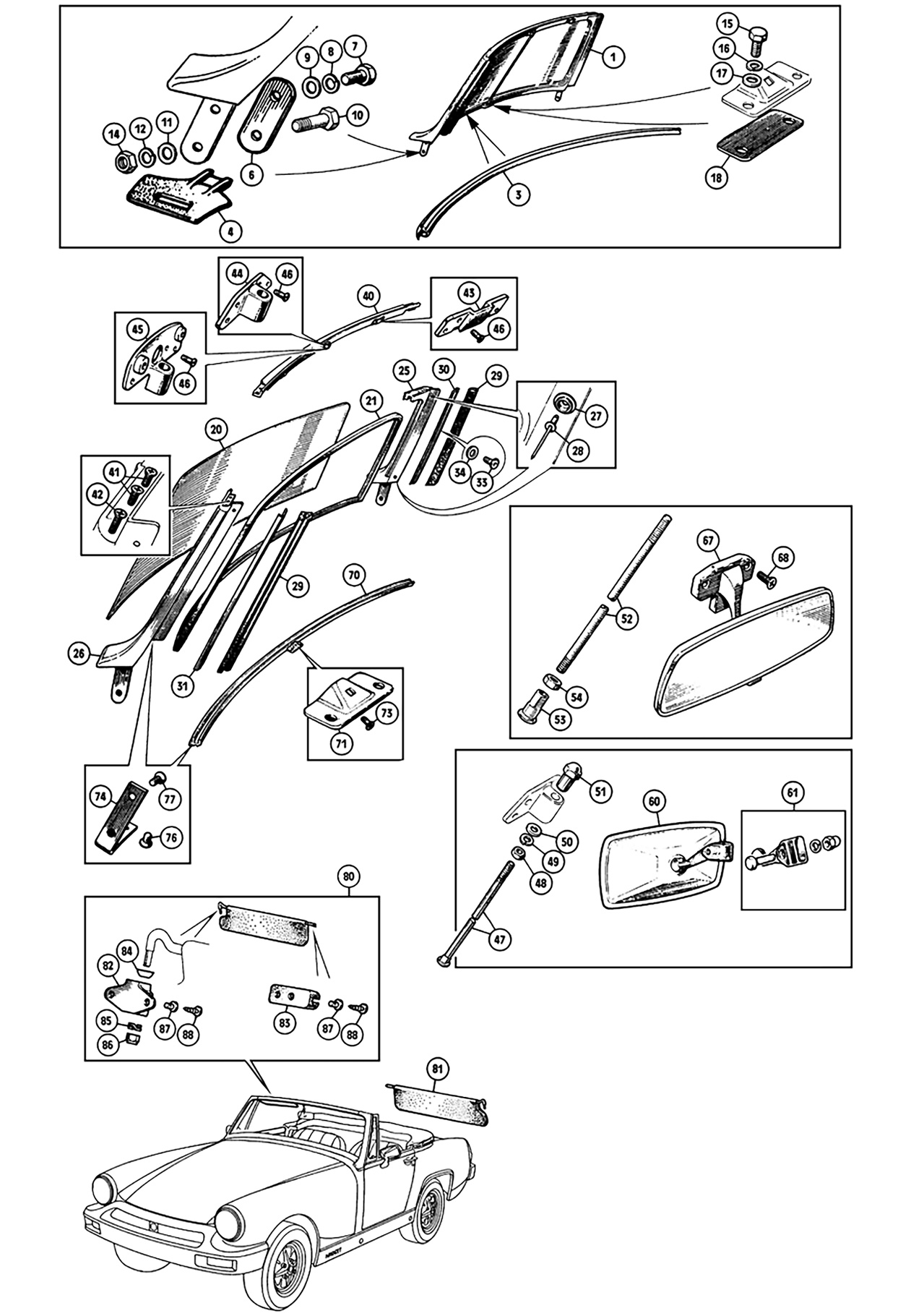 MG Midget Healey Sprite Windscreen